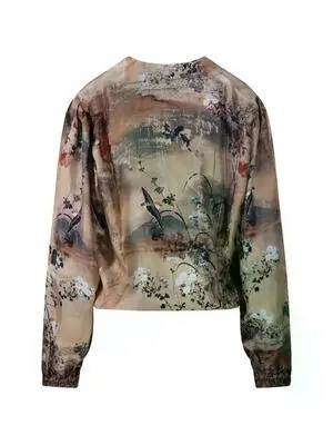 PIERRE-LOUIS MASCIA Aloe Floral-print Long-sleeve Blouse - Neutrals