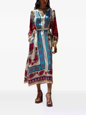 NEMA Freya Paisley-print Belted Midi Dress - Neutrals