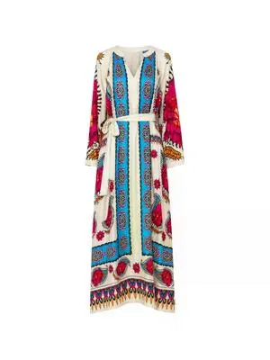 NEMA Freya Paisley-print Belted Midi Dress - Neutrals