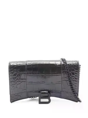 Balenciaga Hourglass Croc-embossed Chain Shoulder Bag - Black