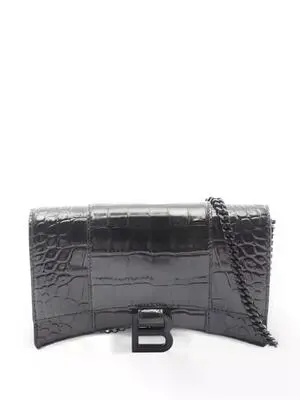 Balenciaga Hourglass Croc-embossed Chain Shoulder Bag - Black