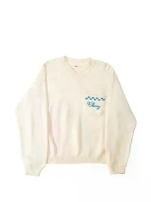 CHERRY LA Logo-embroidered V-neck Sweater - Neutrals