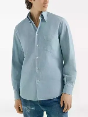 Brunello Cucinelli Lightweight Denim Shirt With Italian Collar And Chest Pocket - Blue