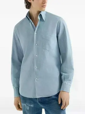 Brunello Cucinelli Lightweight Denim Shirt With Italian Collar And Chest Pocket - Blue
