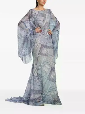 MIAU BY CLARA ROTESCU Patchwork-print Open-back Maxi Dress