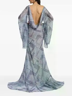 MIAU BY CLARA ROTESCU Patchwork-print Open-back Maxi Dress