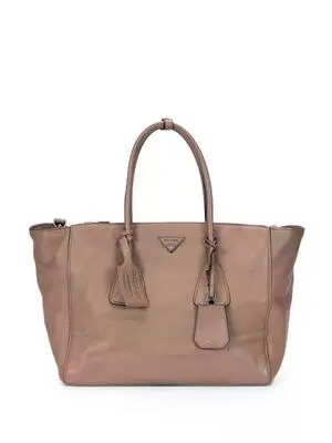 Prada Logo Plaque Tote Bag - Neutrals