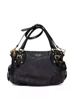 Prada Buckled Leather Shoulder Bag - Black