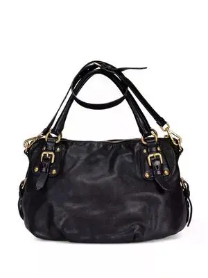 Prada Buckled Leather Shoulder Bag - Black