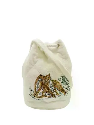 Hermès Embroidered Cotton Drawstring Bucket Bag - White