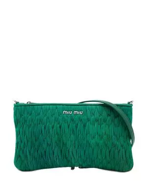 Miu Miu 2010-2026 Matelasse Nylon Crystal Chain Crossbody Bag - Green