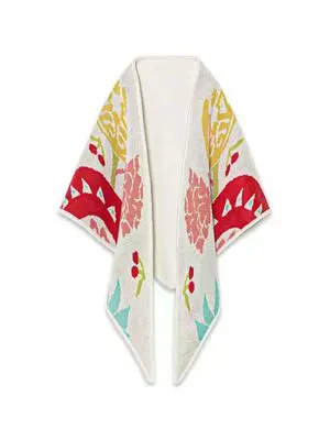 NEVER FULLY DRESSED Graphic-print Intarsia-knit Shawl - Neutrals