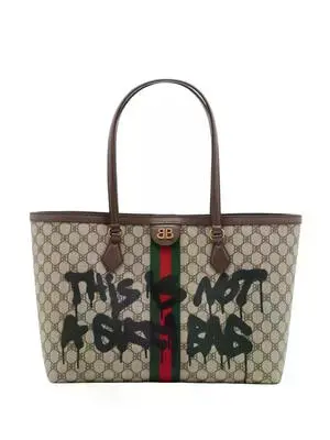 Balenciaga 2015-2026 The Hacker Project Medium Bb Supreme Graffiti Ophidia Tote Bag - Neutrals