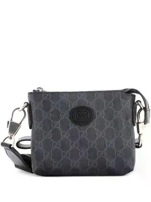 Gucci Interlocking G Patch Gg Coated Canvas Mini Messenger Bag - Black