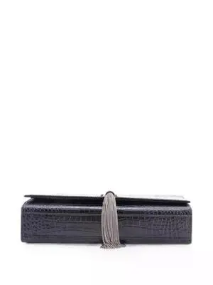 Saint Laurent Classic Monogram Tassel Crocodile Embossed Leather Medium Crossbody Bag