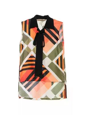SIMONA CORSELLINI Geometric-print Pussy-bow Blouse - Orange
