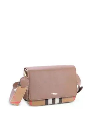 Burberry Mackford Leather And House Check Canvas Small Shoulder Bag - Brown
