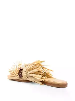 Patrizia Pepe Fringed Raffia Flat Sandals