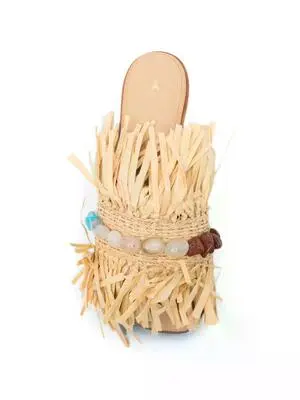 Patrizia Pepe Fringed Raffia Flat Sandals