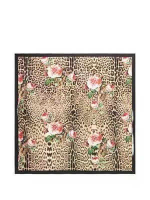 Roberto Cavalli Leopard-print Floral-motif Scarf