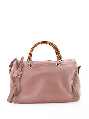 Gucci Bamboo Shopper Boston Bag Leather Medium Satchel - Pink