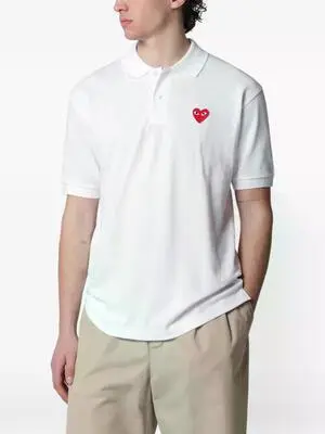 Comme Des Garçons Heart-patch Short-sleeve Polo Shirt - White