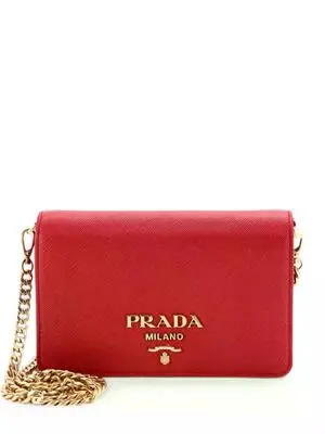 Prada Chain Wallet Saffiano Leather Crossbody Bag - Red