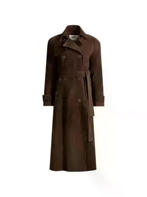 DUCIE Ducie Double-Breasted Lamb Suede Trench Coat Brown