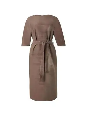 Max Mara Belted Ribbed-knit Midi Dress - Brown