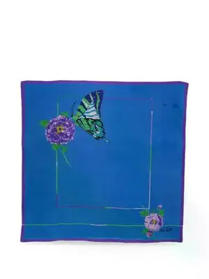 KEN SCOTT Floral-print Butterfly-motif Scarf - Blue