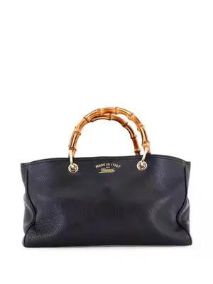 Gucci Bamboo Shopper Leather Medium Tote Bag - Black