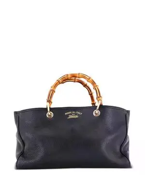 Gucci Bamboo Shopper Leather Medium Tote Bag - Black