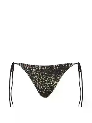 LESLIE AMON Scorpio Sequin-embellished Bikini Bottoms - Black