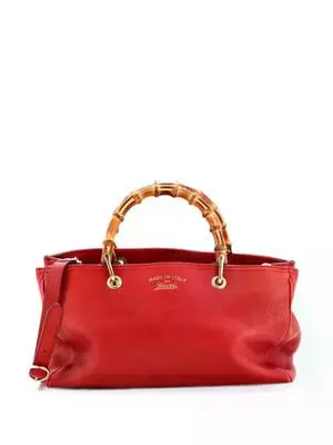 Gucci Bamboo Shopper Leather Medium Tote Bag - Red