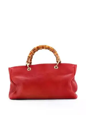 Gucci Bamboo Shopper Leather Medium Tote Bag - Red
