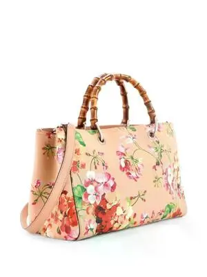 Gucci Bamboo Shopper Blooms Print Leather Medium Tote Bag
