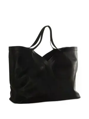Saint Laurent V-cut Leather Tote Bag - Black