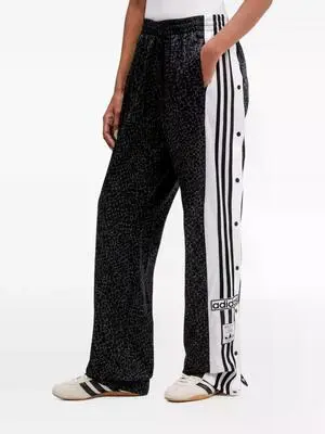 Adidas Leopard Print Track Pants With Side Snap Buttons - Black