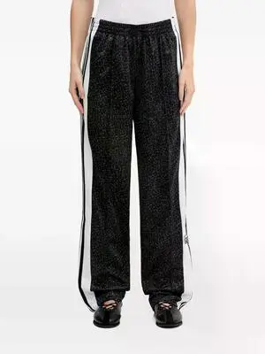 Adidas Leopard Print Track Pants With Side Snap Buttons - Black