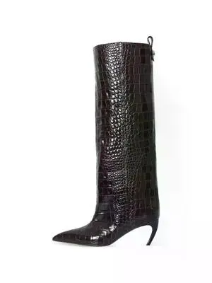 Attico Lea Croc-print Pointed Toe Knee-high Boots