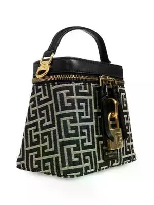 Balmain Monogram-pattern Calf Leather-trim Mini Bag