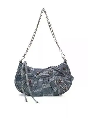 Balenciaga 2022 Mini Bb Monogram Denim Le Cagole Satchel - Blue
