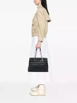 Dior Lambskin Cannage Soft Zipped Lady Shopping Tote Bag - Black