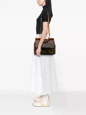 Dolce & Gabbana Leopard Print Coated Canvas Miss Sicily Satchel - Brown