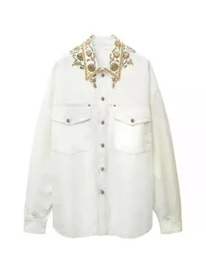 Versace Embroidered Cotton-poplin Shirt - White
