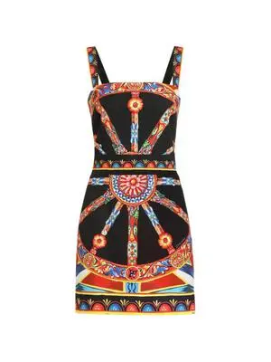 Dolce & Gabbana Carretto-print Fabric Short Dress - Black