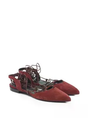 Saint Laurent Pointed-toe Ankle-wrap Ballet Flats