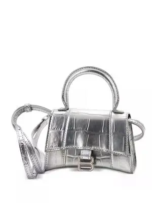 Balenciaga Hourglass Top Handle Bag Crocodile Embossed Leather Mini Crossbody Bag - Metallic