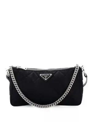 Prada Chain Zip Shoulder Bag Quilted Tessuto Small Crossbody Bag - Black