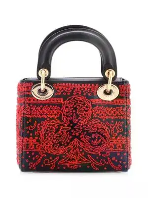 Dior Lady Chain Bag Beaded Embroidered Leather Mini Shoulder Bag - Black
